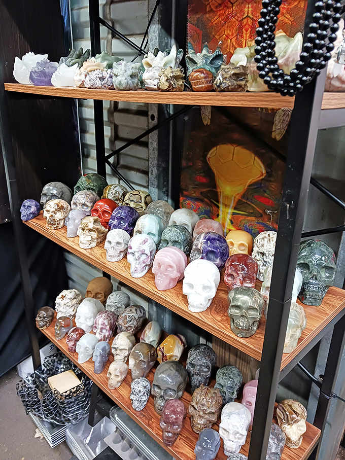 Hand-carved crystal skulls add mystique to any shelf, proving quirky decor doesn't require selling your firstborn child or car.