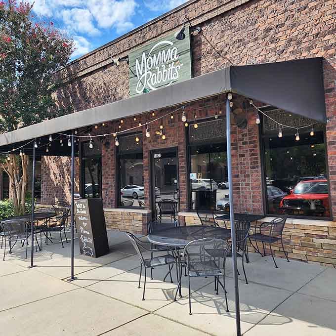 The outdoor patio beckons with its string lights and wrought-iron furniture, perfect for those gorgeous South Carolina mornings.