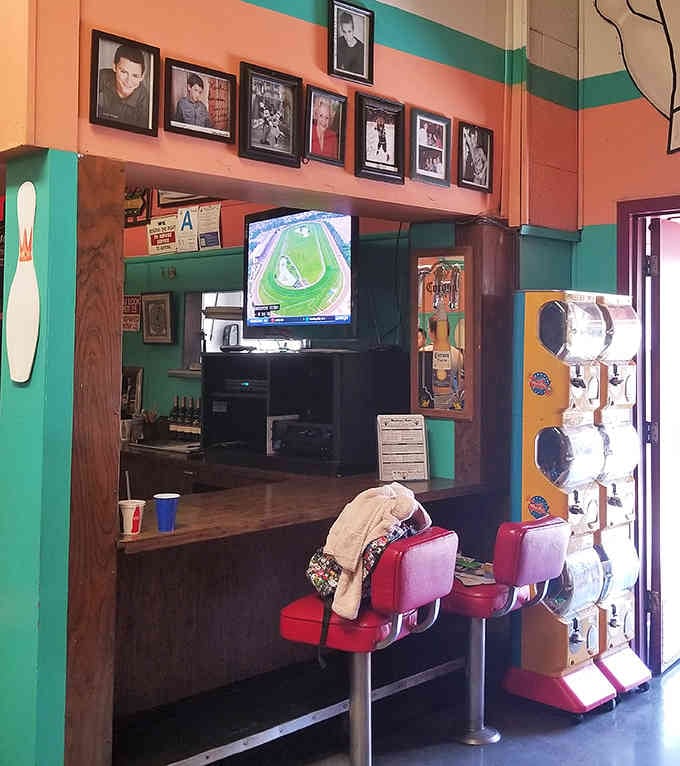 The service counter where friendly faces help you get started on your retro bowling adventure.