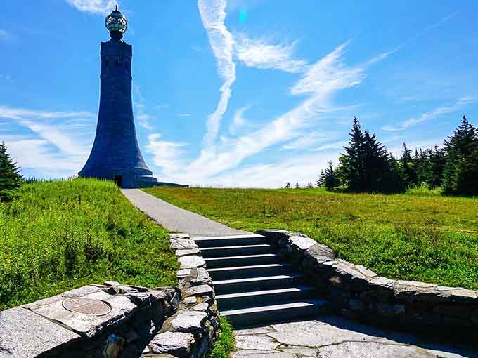 Stone steps lead upward to the tower, each one bringing you closer to those legendary views.