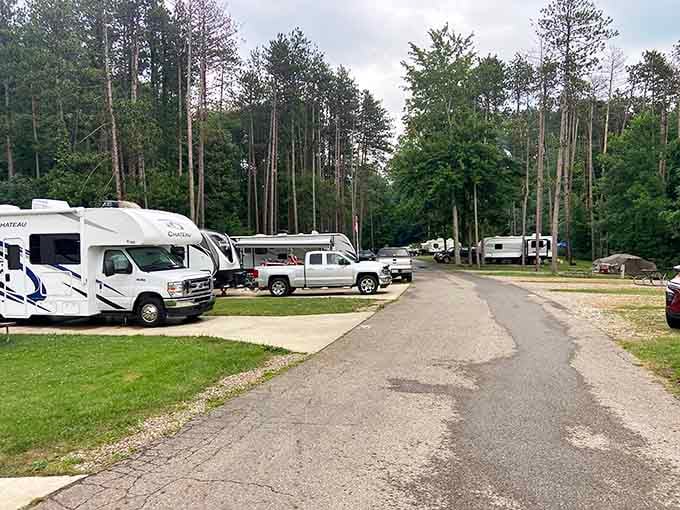 The campground welcomes RVs of all sizes. Bring your home on wheels and park it in paradise.