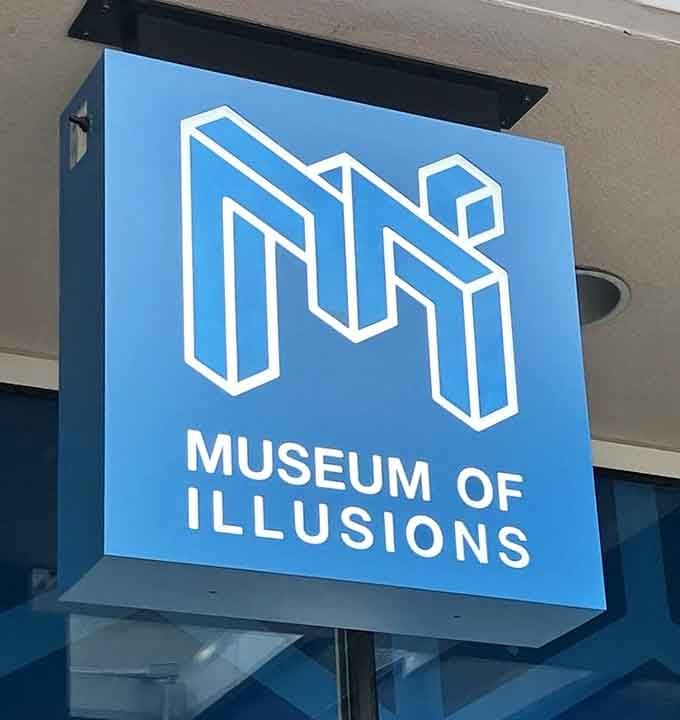 Even the signage plays with perspective, giving you a preview of the mind-bending experiences waiting inside this attraction.