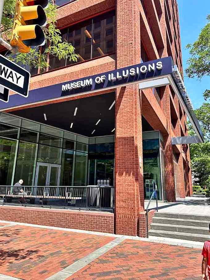 The brick exterior looks respectable and normal, which is hilarious considering what's waiting inside those doors.