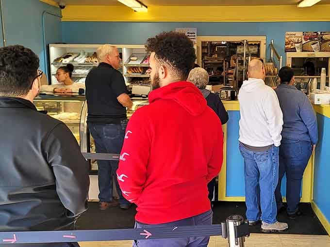 The line moves fast, but everyone's too excited about donuts to care much about waiting their turn anyway.