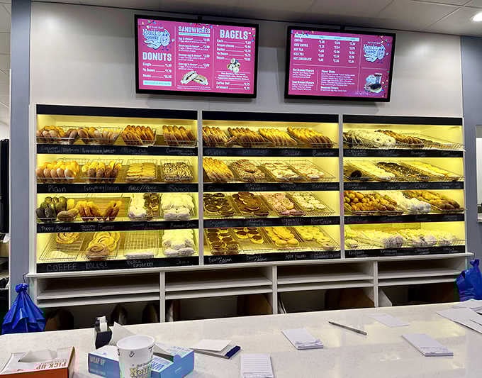 The wall of wonder, where every shelf holds another reason to throw your diet plans out the window.