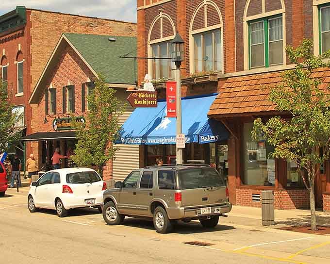 Bakeries and shops line First Street, tempting visitors with Swiss treats and treasures around every corner.