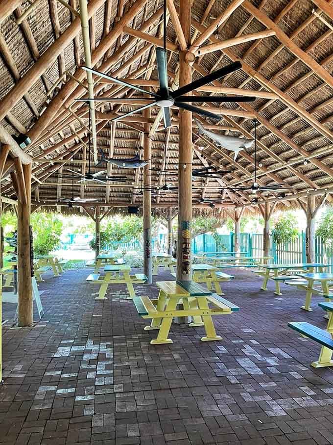 The covered outdoor patio offers fresh air and picnic tables, perfect for when you need sunshine with your pizza.