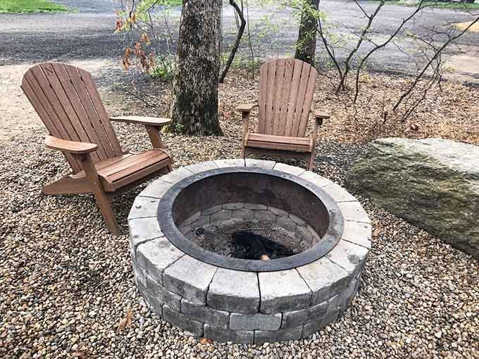 Fire pits surrounded by Adirondack chairs, the universal symbol of "this is where the good conversations happen tonight."