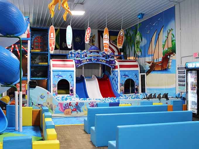 The castle-like play structure dominates the space, offering multiple levels of exploration for aspiring young adventurers.