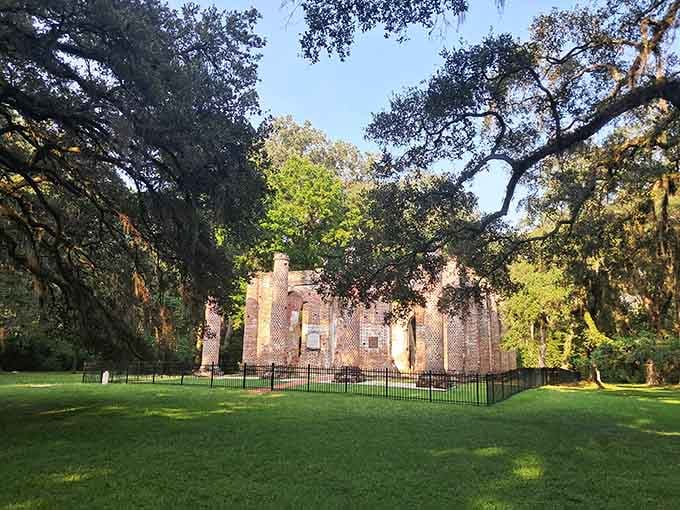 Sunset transforms brick and greenery into something resembling a romantic oil painting come alive.