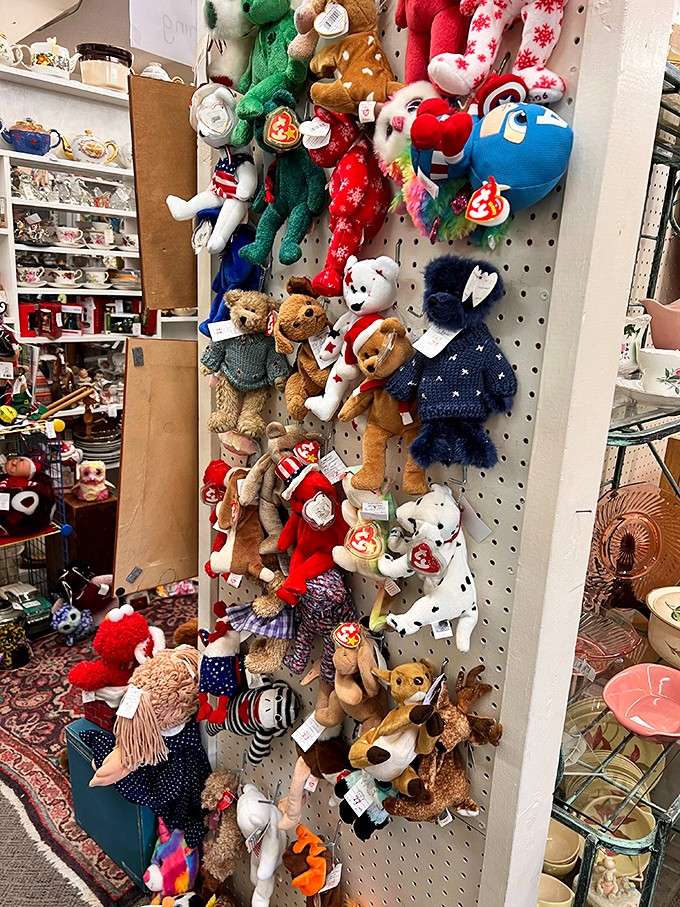 Beanie Babies cluster together like a time capsule from when these plush toys sparked actual investment fever nationwide.