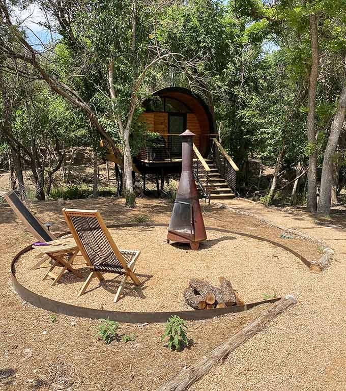 Fire pit seating where s'mores taste better and problems seem smaller under the Texas sky.