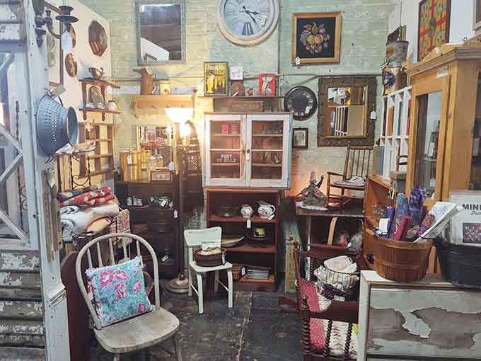 Vintage furniture arranged just so creates vignettes that spark ideas for your own home, assuming you can fit one more treasure inside.