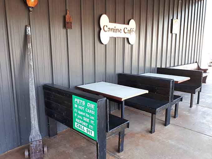 Even the pups get their own cafe seating because hospitality extends to four-legged friends too.
