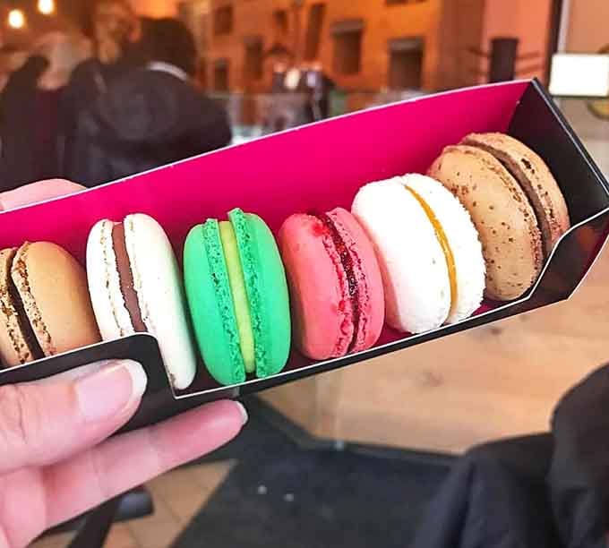 A rainbow of macarons that taste even better than they look, which seems physically impossible but isn't.