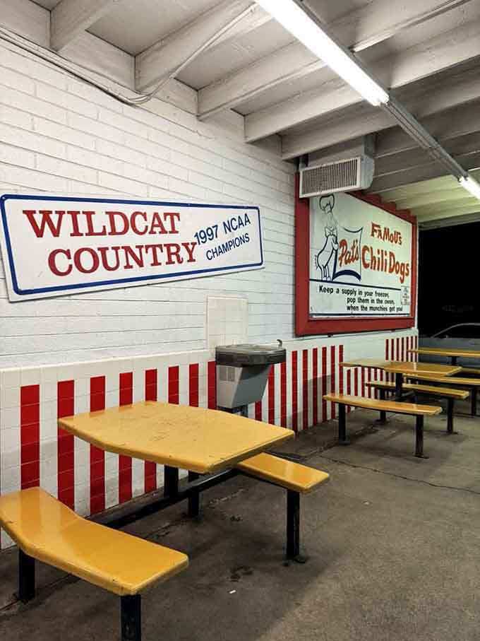 Outdoor seating with Wildcat pride, because great chili dogs and local sports loyalty go together like, well, chili and dogs.