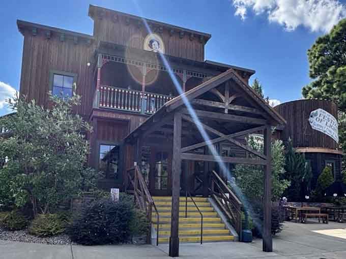An entrance that looks like it leads to a Wild West saloon, except the only shootout involves forks and knives.
