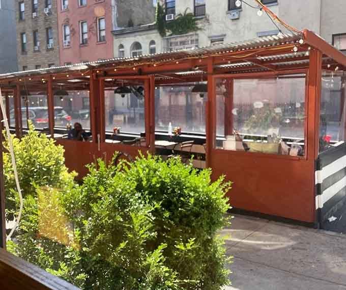 That enclosed patio space offers shelter from the elements while you indulge in fried chicken that's worth any weather.