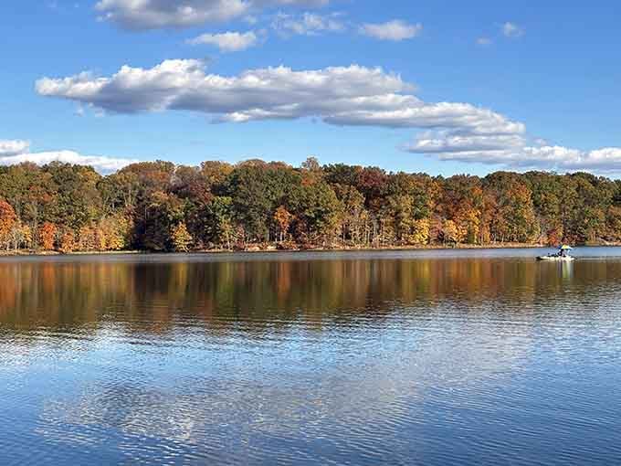 Autumn's reflection on the water doubles the spectacular color show, giving you twice the beauty for your effort.