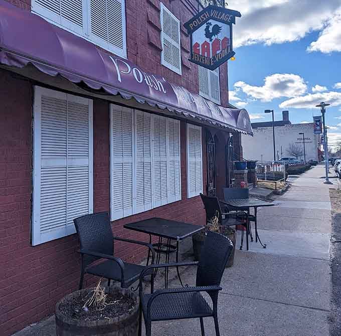 Sidewalk seating lets you people-watch while enjoying pierogi, the ultimate multitasking dining experience in Hamtramck.