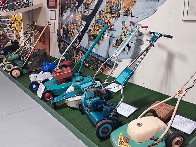 Even the lawn mowers get museum treatment here, because apparently everything was better built back then.