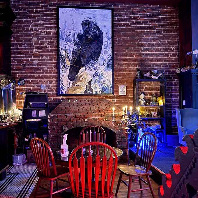 Exposed brick, candlelight, and a massive raven painting set the scene for conversations that'll last past midnight.