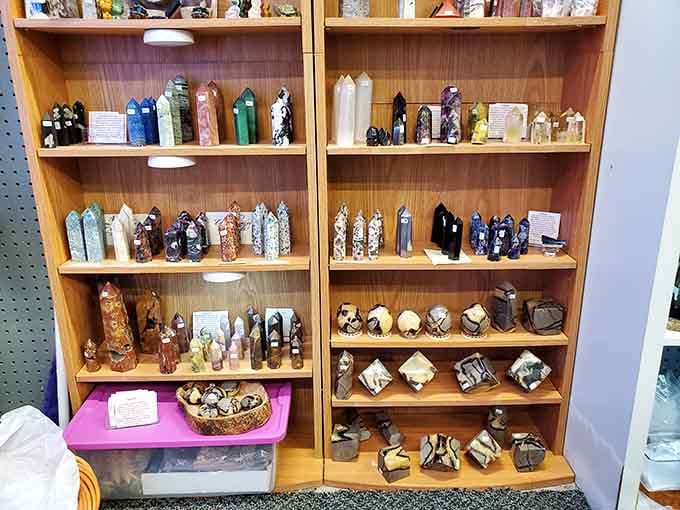 Crystals and minerals displayed like nature's own jewelry store, minus the pretentious sales pitch.