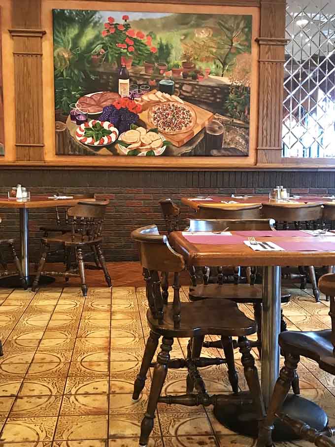 Warm lighting and comfortable seating create the perfect atmosphere for making memories over magnificent rectangular pizzas together.