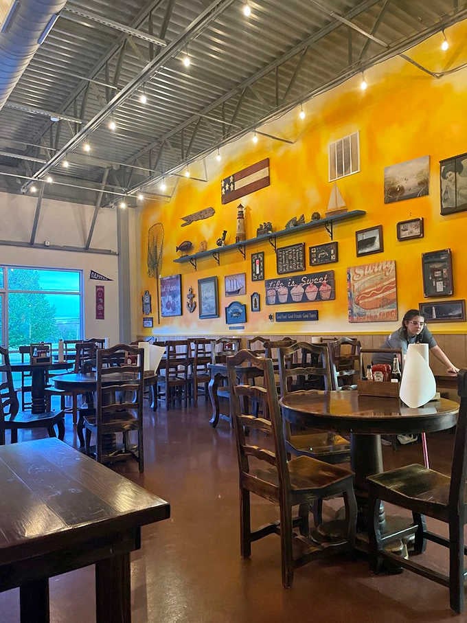 Grab any table in this cheerful space where nautical charm meets small-town hospitality and everyone leaves smiling broadly.