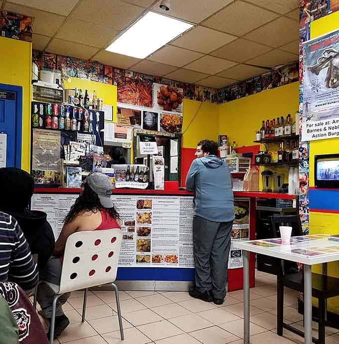 Bright yellow walls and comic strips create an atmosphere where calories don't count and fun is mandatory.