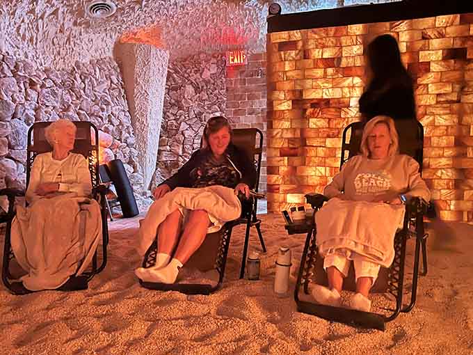Three generations proving that halotherapy appeals to anyone with lungs and a desire to actually relax.