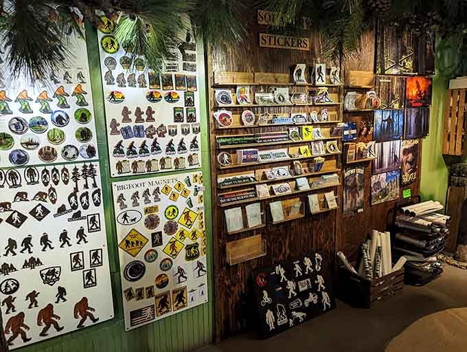 Wall-to-wall magnets and stickers featuring every Bigfoot design imaginable, perfect for decorating your skeptical friend's locker.