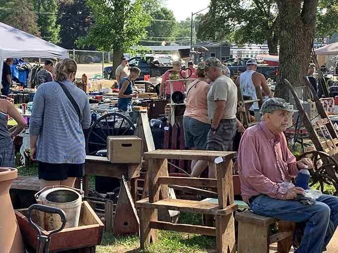 Serious shoppers doing what Wisconsinites do best: hunting bargains with the focus of championship fishermen.