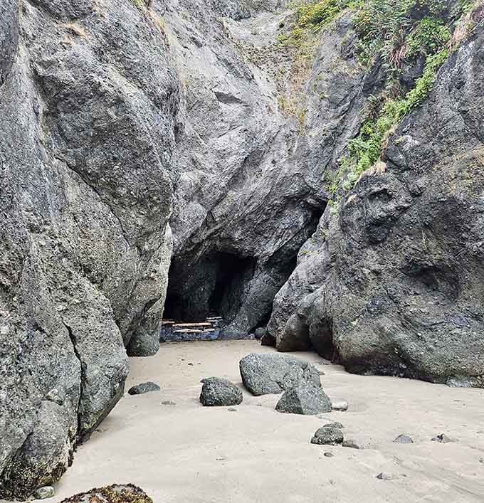 Hidden caves invite exploration at low tide, revealing secret chambers carved by centuries of patient waves working.