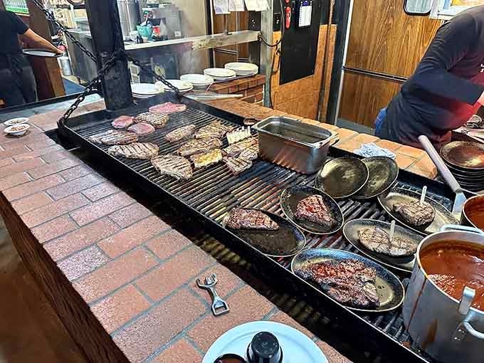 Watch your steak sizzle over the open mesquite pit, connecting you to thousands of years of cooking over fire.