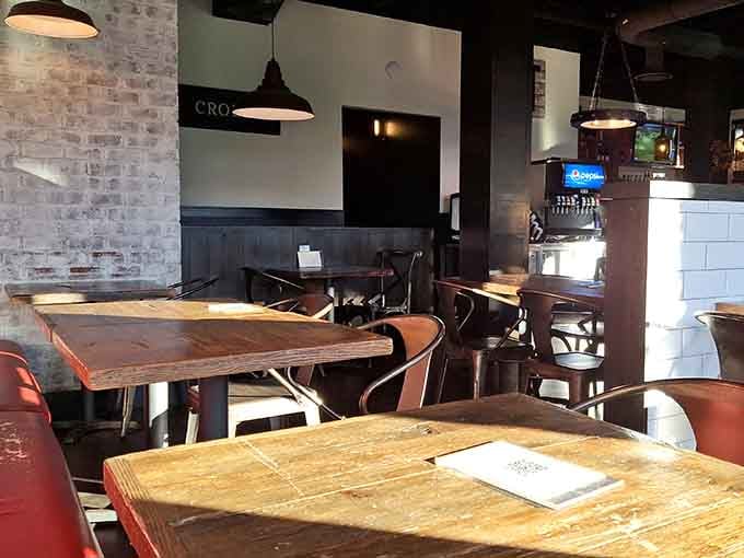 Rustic wood tables and comfortable seating invite you to settle in for a meal worth savoring slowly.