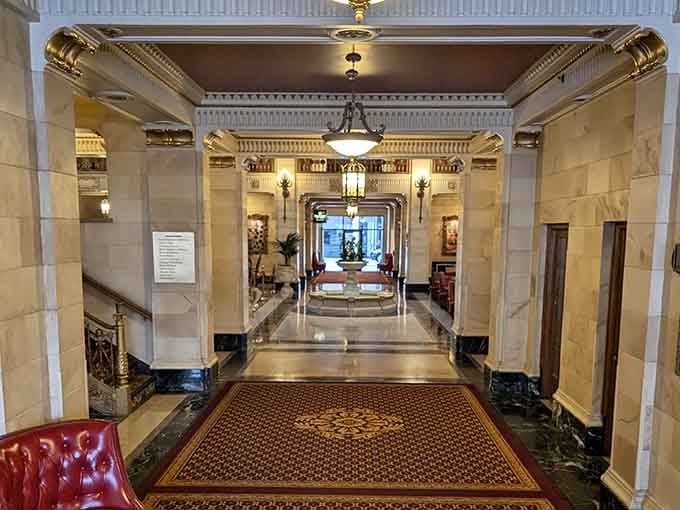 The Davenport Hotel's elegant lobby welcomes visitors into early twentieth-century grandeur that's been lovingly preserved.