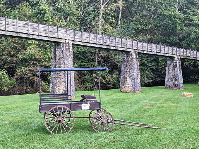 Vintage carriages dot the village grounds, reminding us that Uber wasn't always an option.