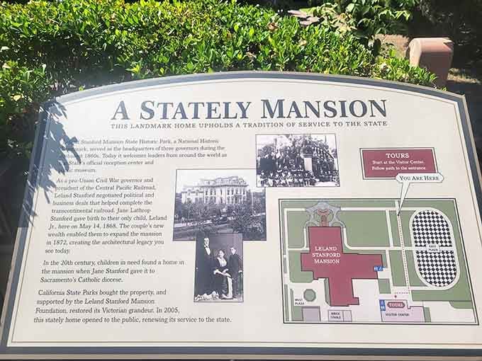 Educational plaques explain the mansion's service tradition, making history accessible to curious minds of all ages.