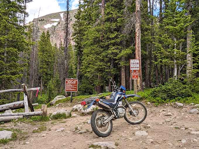 The park welcomes motorcycles on designated trails, proving adventure comes in many forms up here in the mountains.