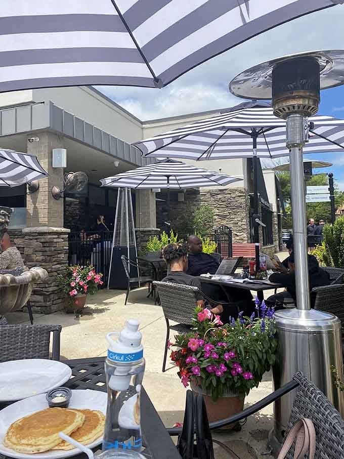 Outdoor patio dining with heaters, because good weather shouldn't have all the fun.