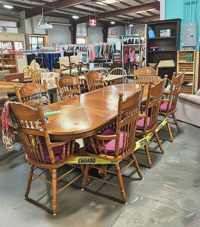 This solid wood dining set could host family dinners for decades at a fraction of retail cost.