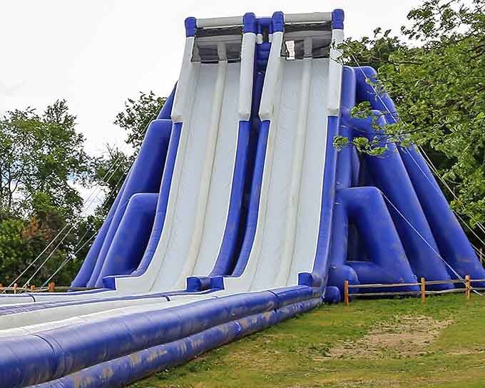 Summer fun includes giant inflatable slides for when fishing feels too much like actual work and relaxation.