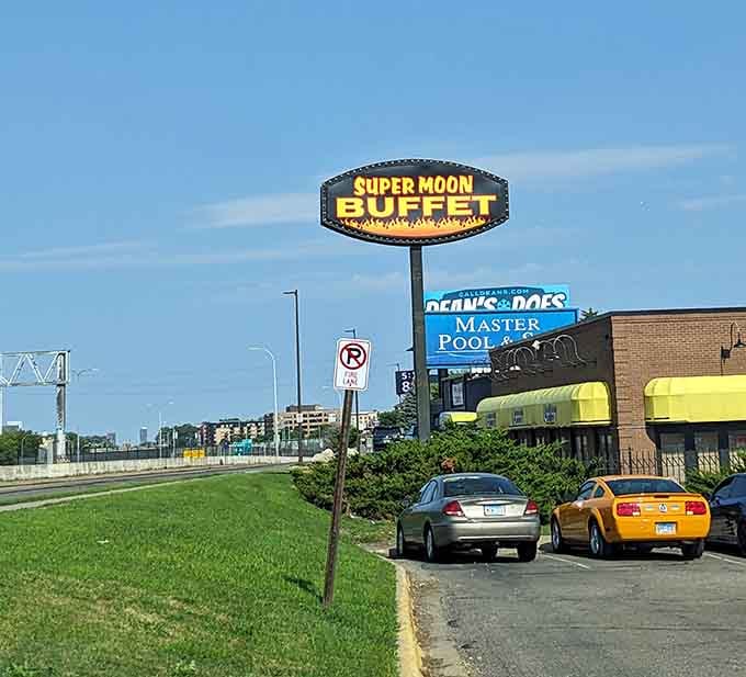 That roadside sign beckoning hungry travelers like a beacon of hope on Wayzata Boulevard in St. Louis Park, Minnesota.
