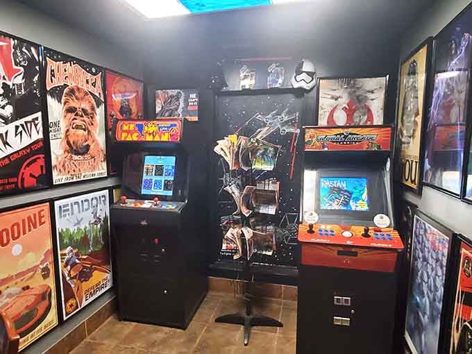 Classic arcade games wait to challenge you, because saving the world works up an appetite for fun.