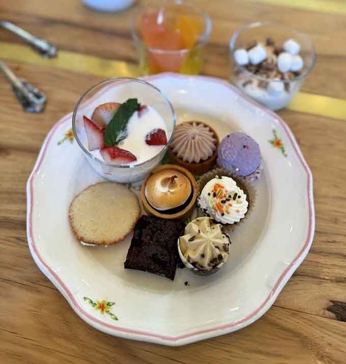 Dessert arrives like a blessing, featuring delicate pastries and treats that would tempt even the most disciplined dieter.