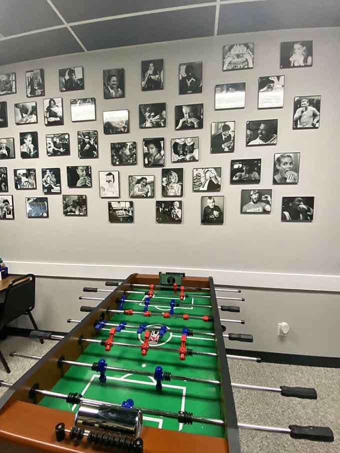A foosball table and photo wall add playful touches that make this more than just another restaurant.