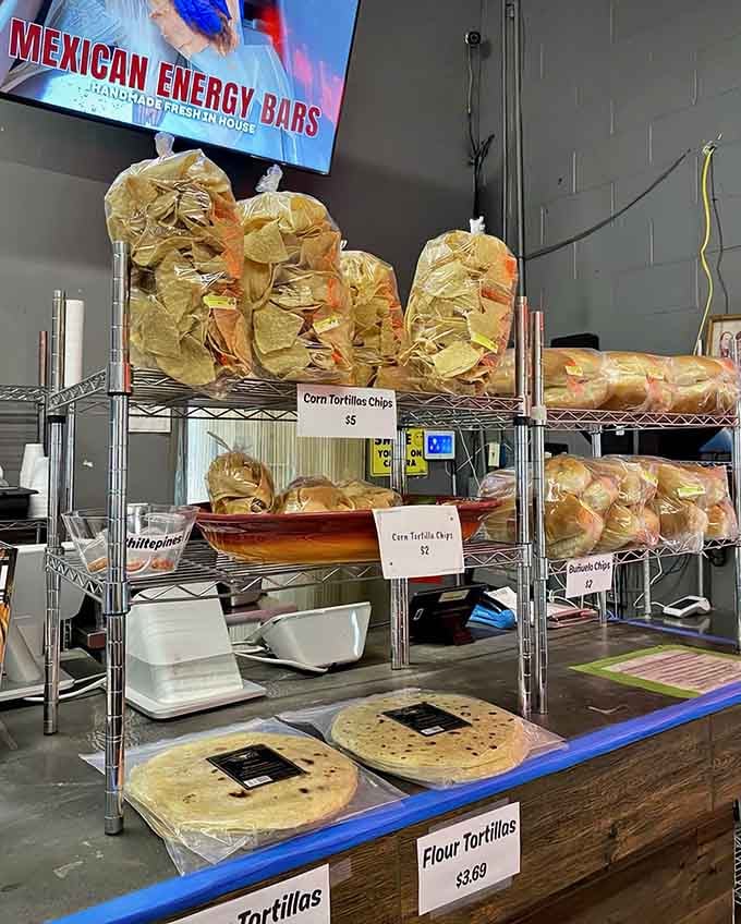 Grab-and-go items include homemade tortilla chips and fresh tortillas, because why settle for store-bought when this exists?