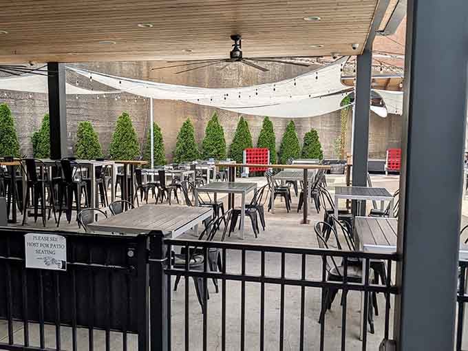 The patio offers fresh air and people-watching opportunities while you enjoy your meal in downtown Indianapolis style.