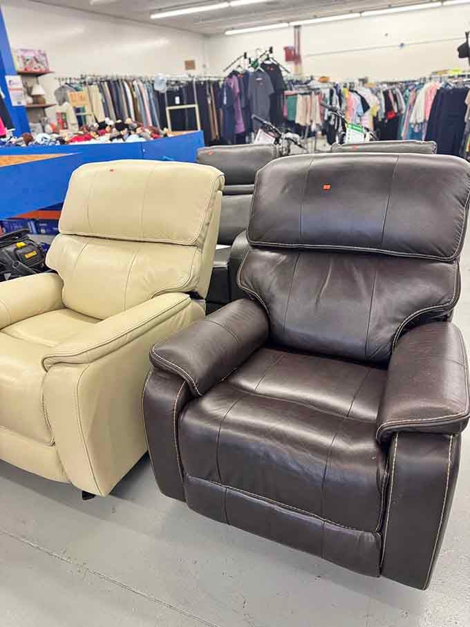 Recliners positioned perfectly for testing, though leaving without one might be your biggest challenge of the day.